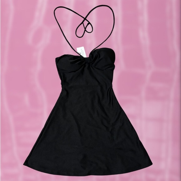 Dresses | Black Halter Mini Dress Adjustable Tie Neck Y2k Night Out ...